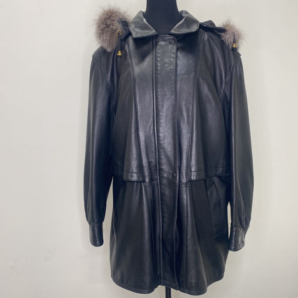 THE OLDE HIDE HOUSE - BLACK LINED LEATHER JACKET W/ FUR HOOD – Next ...