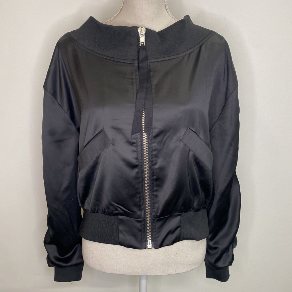 CHELSEA - BLACK SATIN BOMBER JACKET – Next Time Around